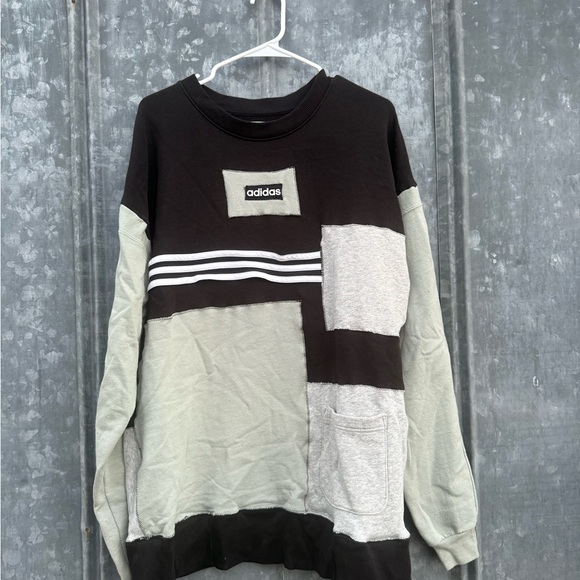 adidas | Sweaters | Adidas Patchwork Sweatshirt In Black And Gray ...